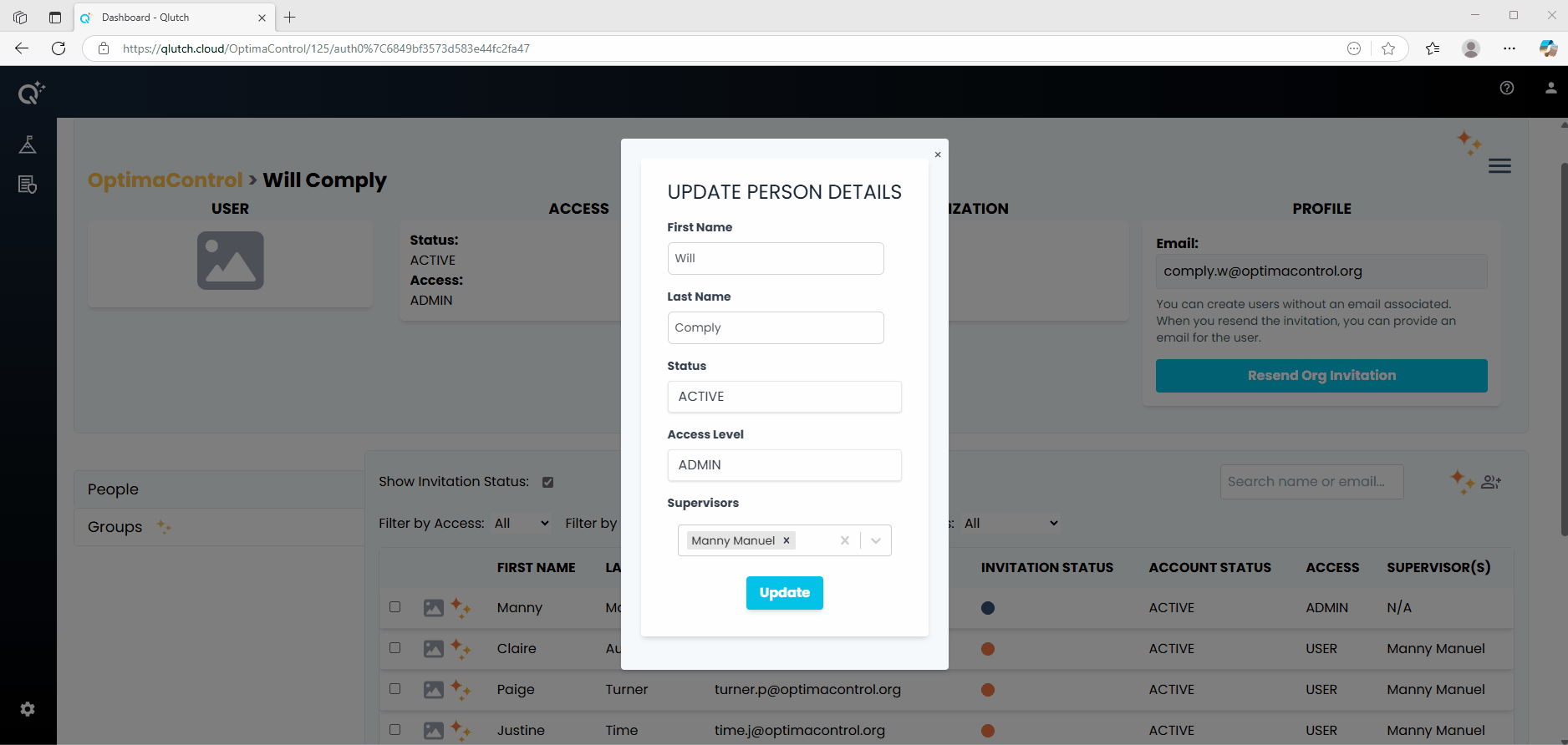 Updating a User Account